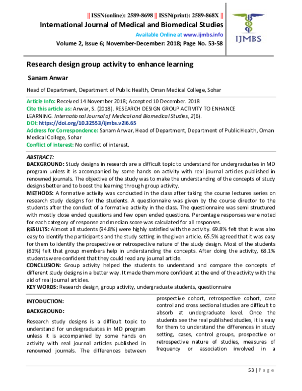(PDF) Research design group activity to enhance learning
