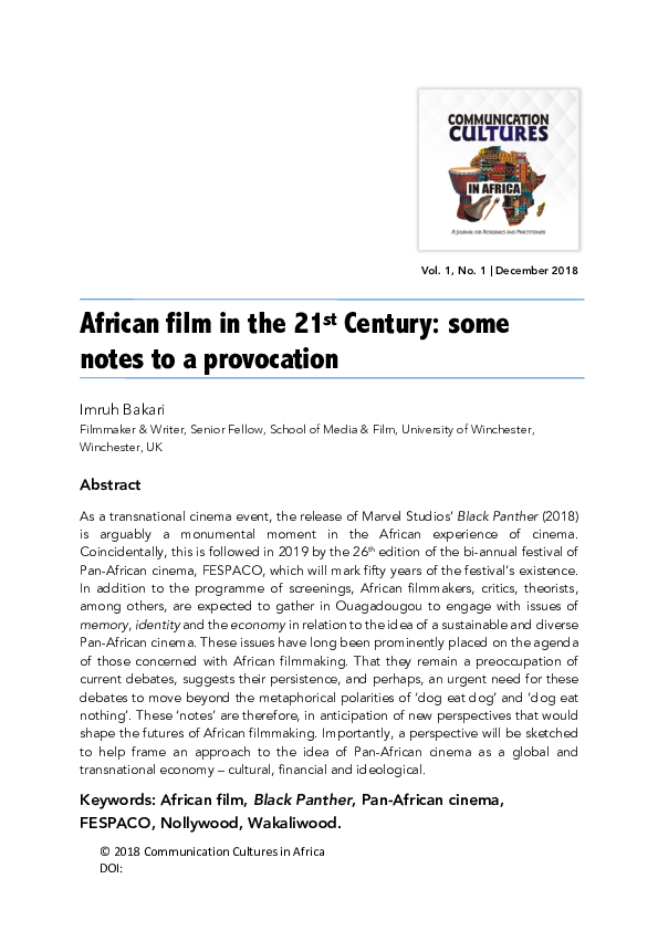 (PDF) African film in the 21st Century: some notes to a provocation