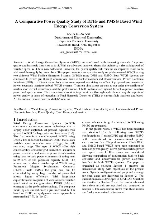 (PDF) A Comparative Power Quality Study of DFIG and PMSG Based Wind Energy Conversion System