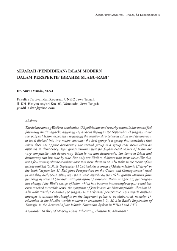 (PDF) SEJARAH (PENDIDIKAN) ISLAM MODERN DALAM PERSPEKTIF IBRAHIM M. ABU ...