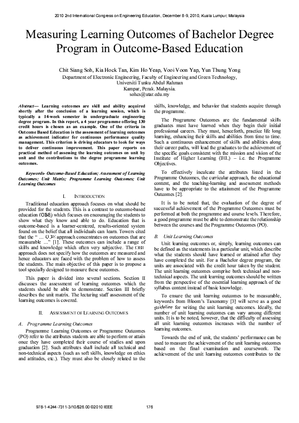 (PDF) Measuring learning outcomes of Bachelor degree program in outcome ...