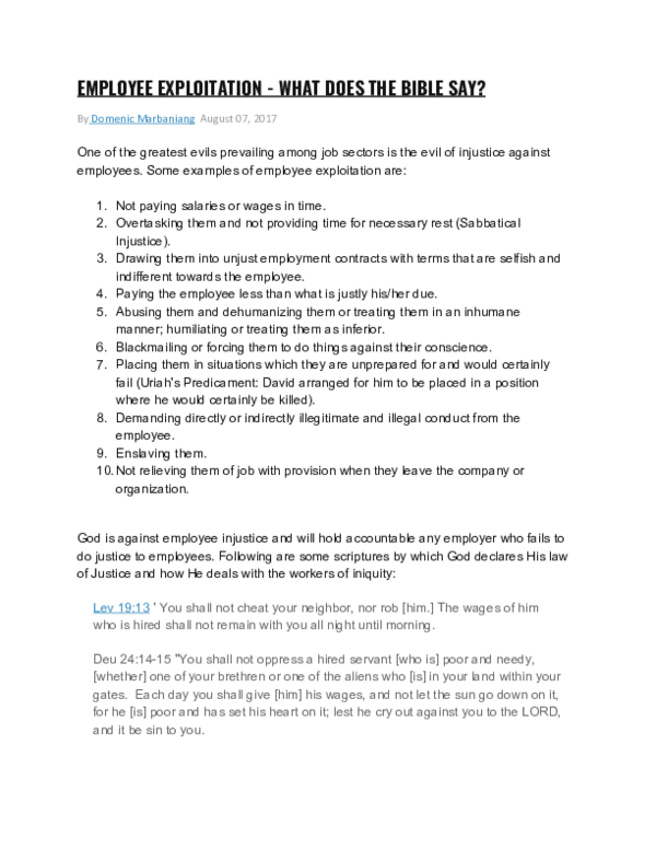 (PDF) Employee Exploitation: What Does the Bible Say?