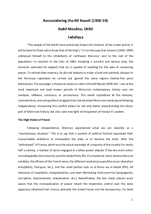 (PDF) Reconsidering the Rif Revolt (1958-1959)