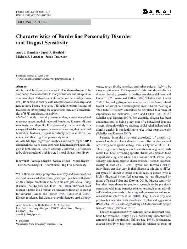 (PDF) Characteristics of Borderline Personality Disorder in a Community Sample: Comorbidity ...