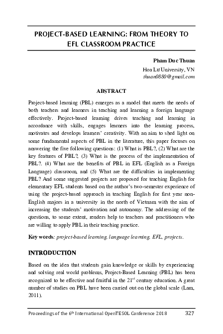 (PDF) Project-Based Learning From Theory to EFL Classroom Practice