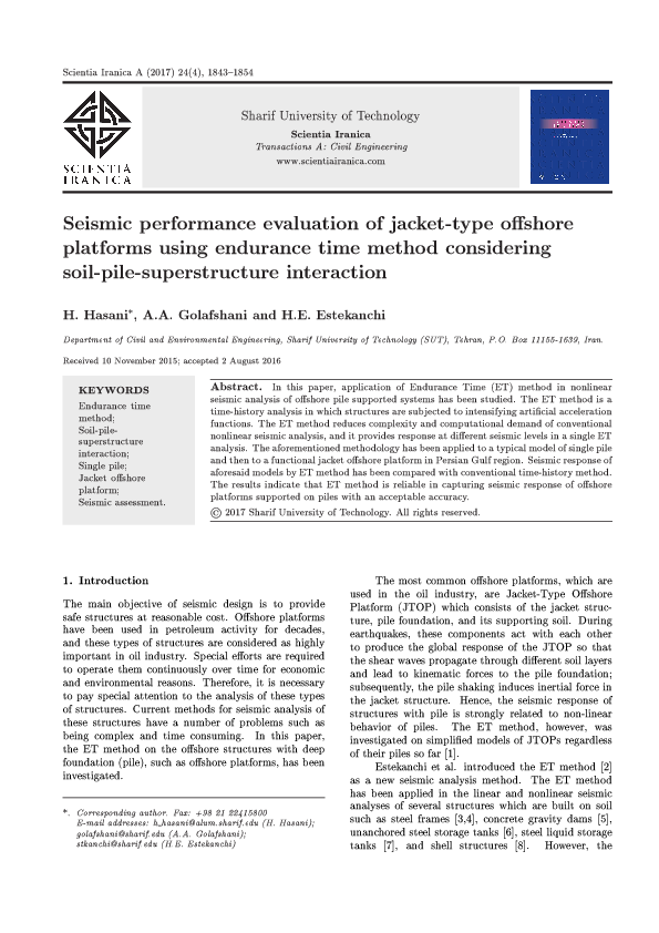 Pdf Seismic Performance Evaluation Of Jacket Type Offshore Platforms Using Endurance Time