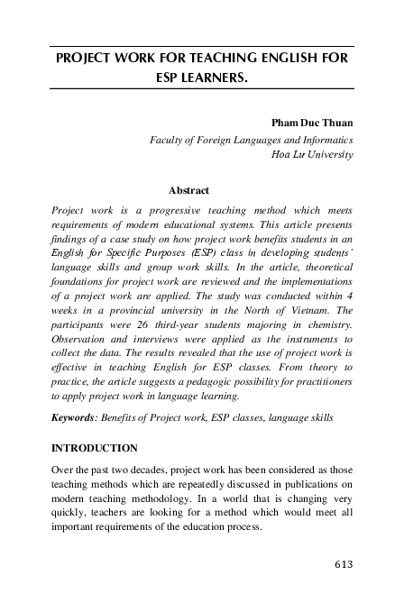 (PDF) Project Work for Teaching English for ESP Learners.pdf