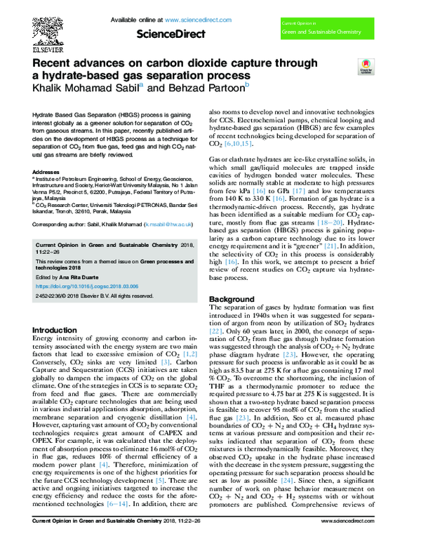 (PDF) Recent Advances on Carbon Dioxide Capture through a Hydrate-Based ...