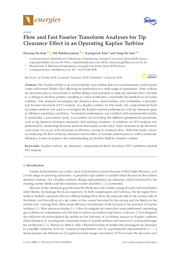 Pdf Flow And Fast Fourier Transform Analyses For Tip Clearance Effect In An Operating Kaplan