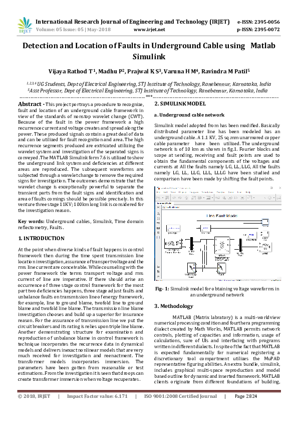 (PDF) IRJET-Detection and Location of Faults in Underground Cable using Matlab Simulink