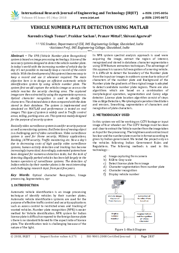 Pdf Irjet Vehicle Number Plate Detection Using Matlab