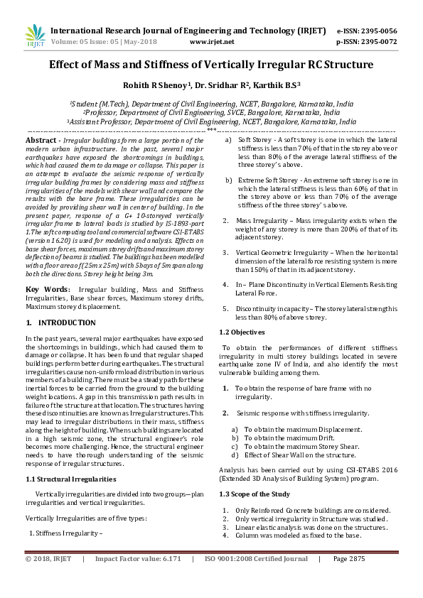 (PDF) IRJET-Effect of Mass and Stiffness of Vertically Irregular RC Structure