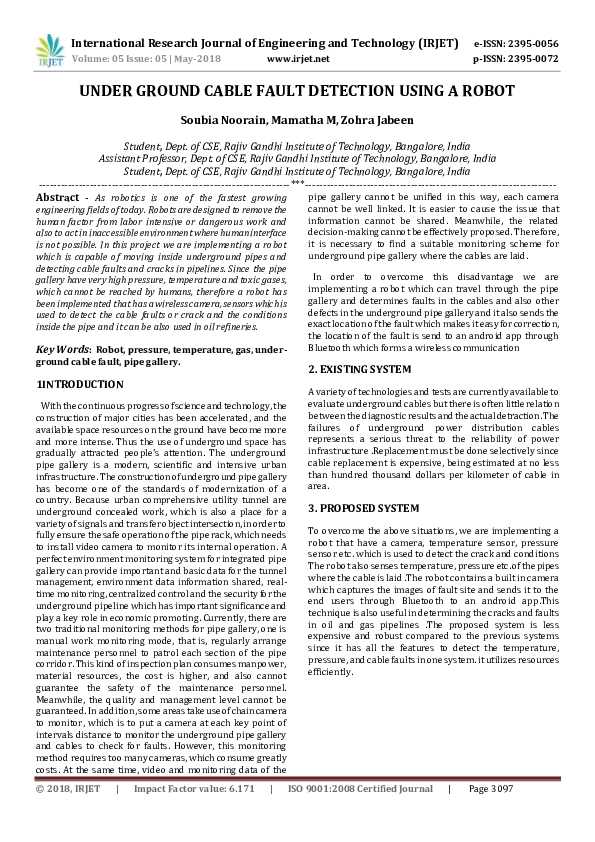 (PDF) IRJET- Under Ground Cable Fault Detection using a Robot