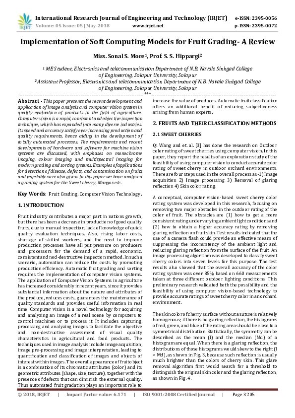 (PDF) IRJET-Implementation of Soft Computing Models for Fruit Grading- A Review