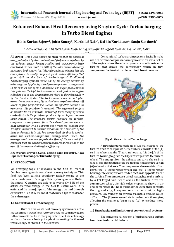 (PDF) IRJET-Enhanced Exhaust Heat Recovery using Brayton Cycle ...