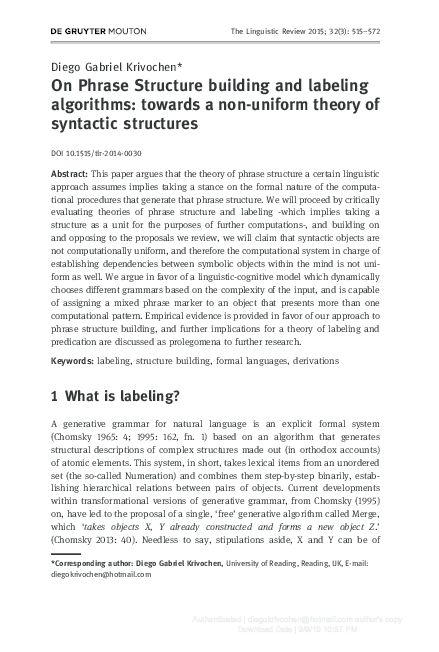 Pdf 2015 On Phrase Structure Building And Labeling Algorithms [paper On Mixed Computation]