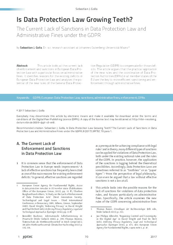 (PDF) Is Data Protection Law Growing Teeth? The Current Lack of ...