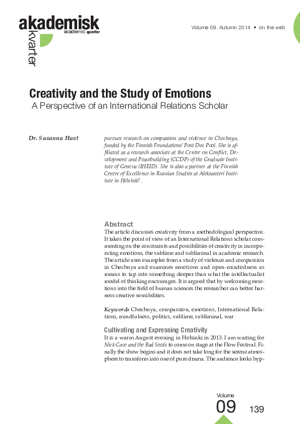 (PDF) Creativity and the Study of Emotions A Perspective of an ...