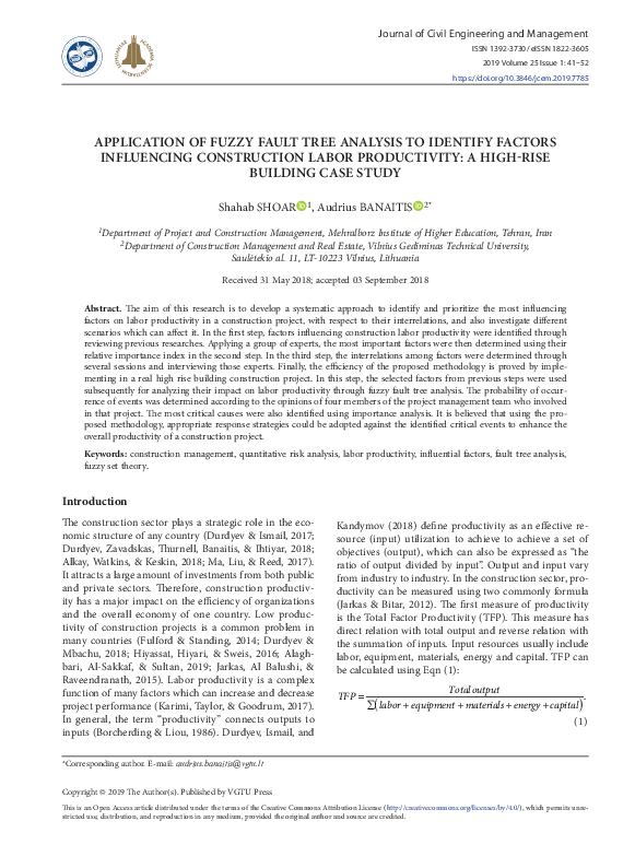 (PDF) APPLICATION OF FUZZY FAULT TREE ANALYSIS TO IDENTIFY FACTORS INFLUENCING CONSTRUCTION ...
