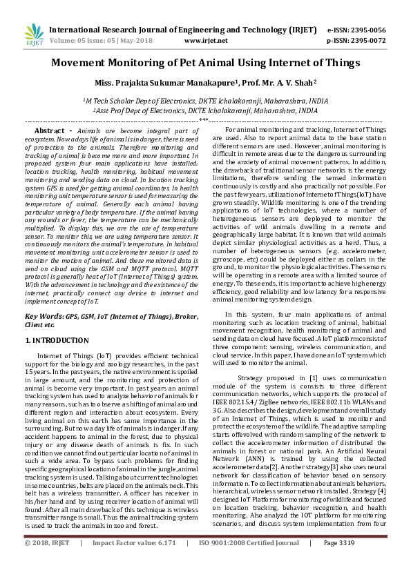 (PDF) IRJET-Movement Monitoring of Pet Animal Using Internet of Things