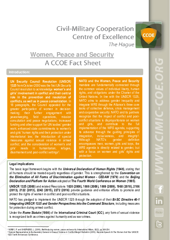 (PDF) CCOE Factsheet - Women, Peace and Security