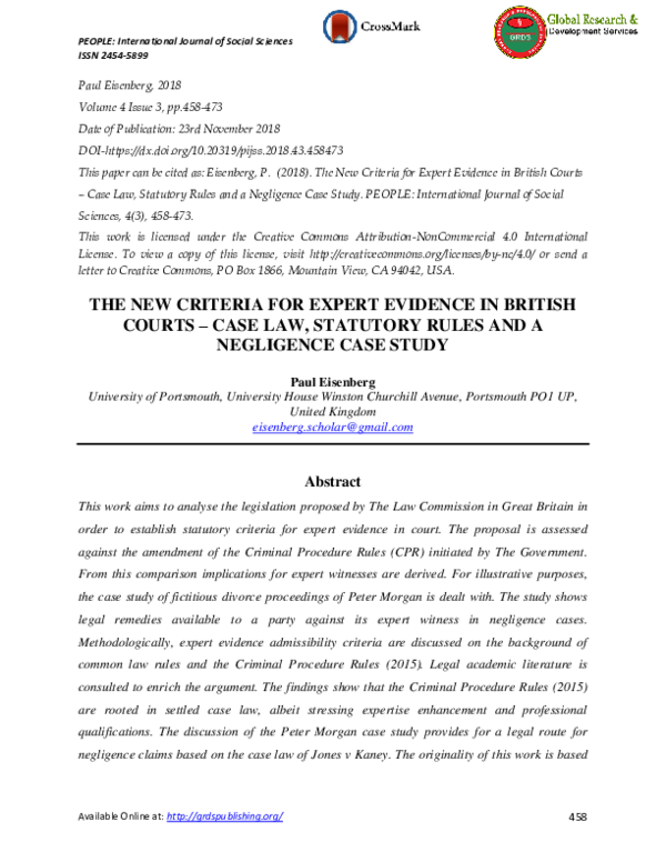 (PDF) The New Criteria for Expert Evidence in British Courts - Case law ...