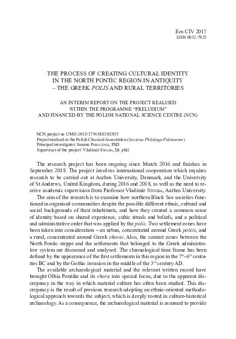 (PDF) The process of creating cultural identity in the North Pontic region in antiquity – the ...