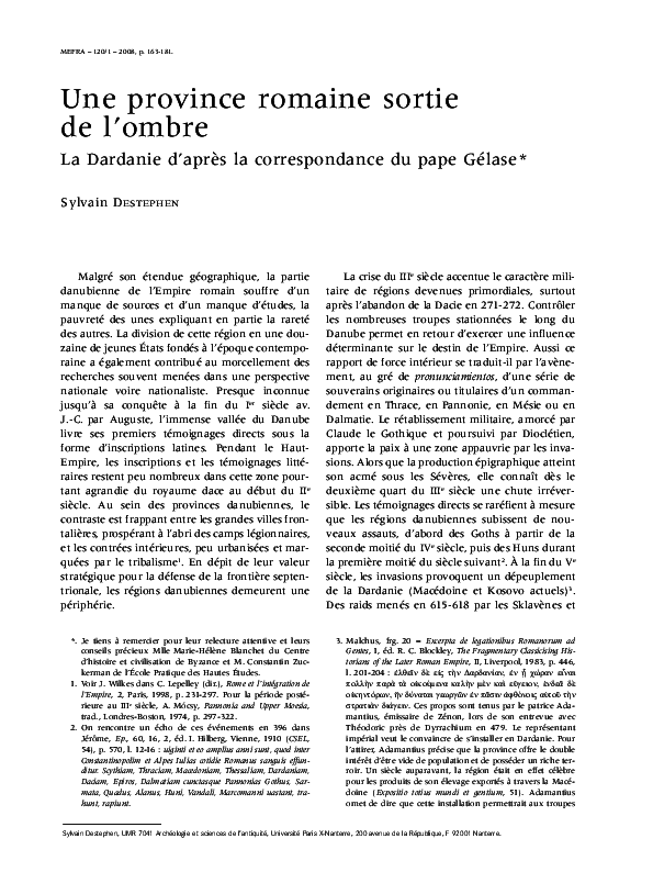 (PDF) Une province romaine sortie de l'ombre. La Dardanie d'après la ...