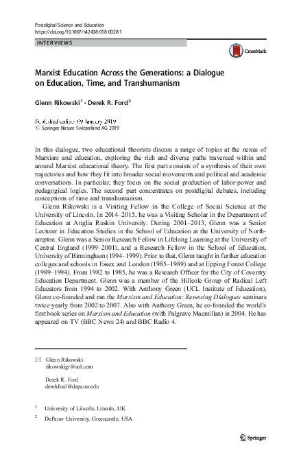 (PDF) Marxist Education Across the Generations: a Dialogue on Education ...
