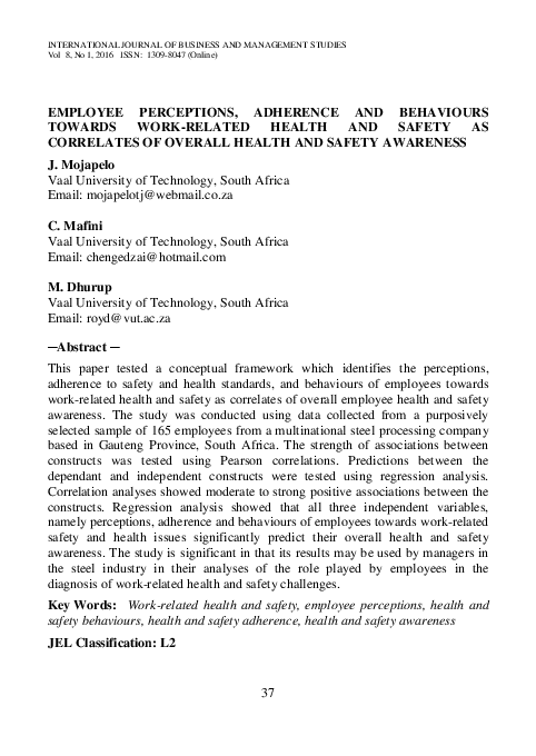 (PDF) Employee perception, Adherence and Behaviours Towards Work ...