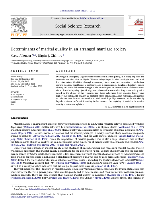 (PDF) Determinants of marital quality in an arranged marriage society