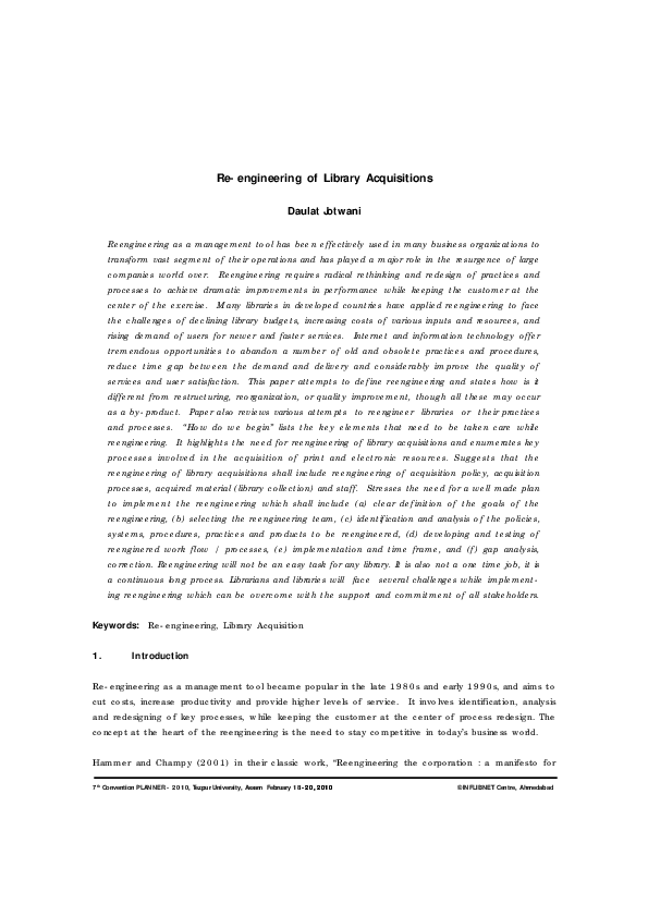 (PDF) Re-egineering of library acquisitions