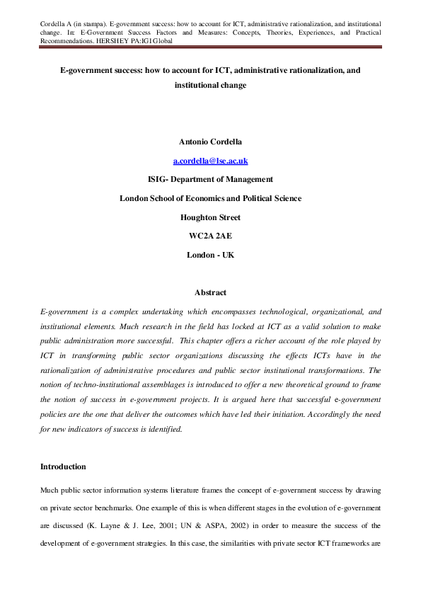 (PDF) E-Government Success: How to Account for ICT, Administrative