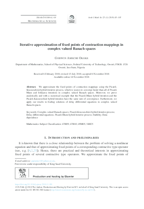Pdf Iterative Approximation Of Fixed Points Of Contraction Mappings In Complex Valued Banach