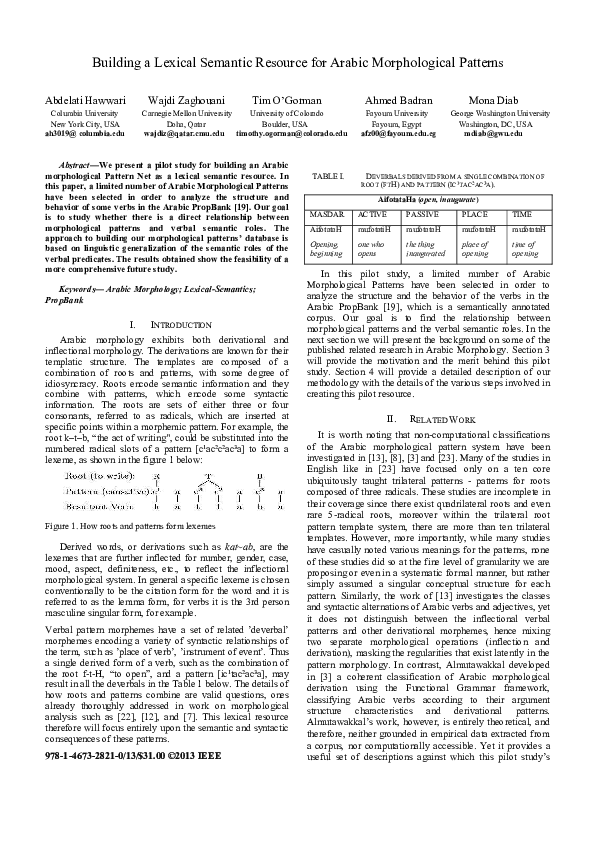 (PDF) Building a lexical semantic resource for Arabic morphological ...