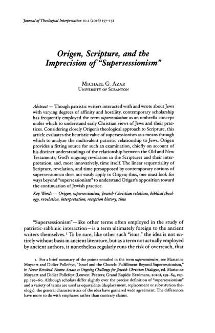 (PDF) Origen, Scripture, and the Imprecision of “Supersessionism” (JTI ...