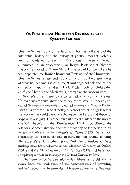 (PDF) On Politics and History. A discussion with Quentin Skinner