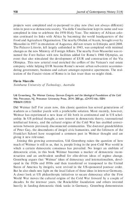 (PDF) The Weimar Century. German Emigres and the Ideological ...