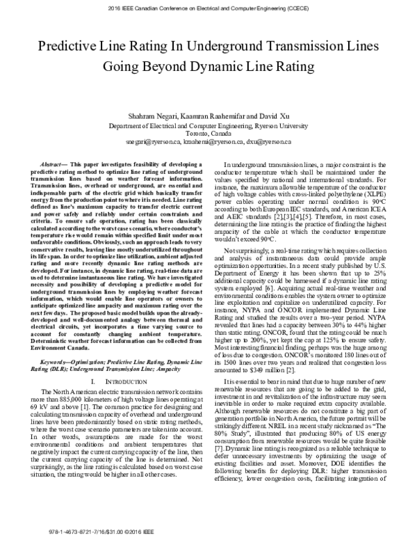 (PDF) Predictive Line Rating In Underground Transmission Lines Going ...