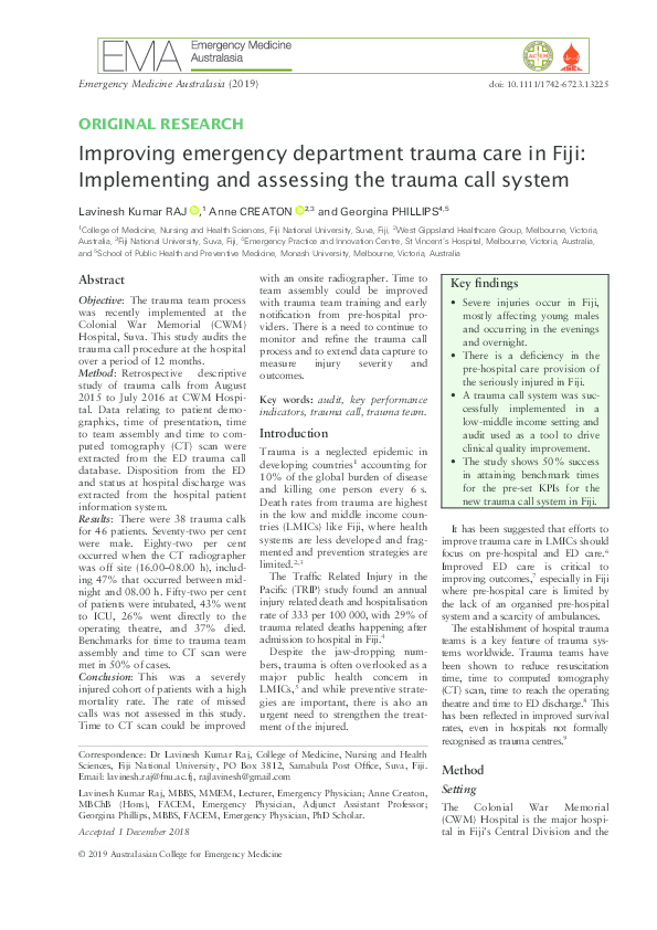 (PDF) Improving emergency department trauma care in Fiji:Implementing ...