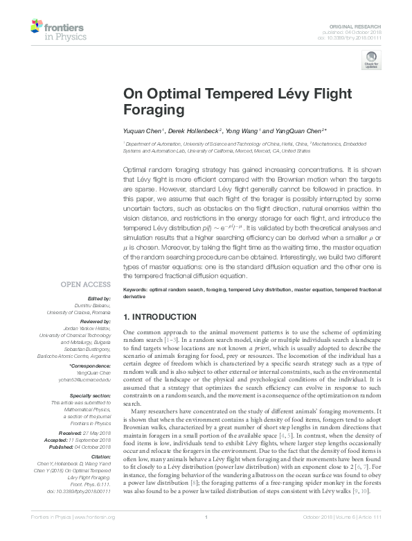 (PDF) On Optimal Tempered Levy Flight Foraging