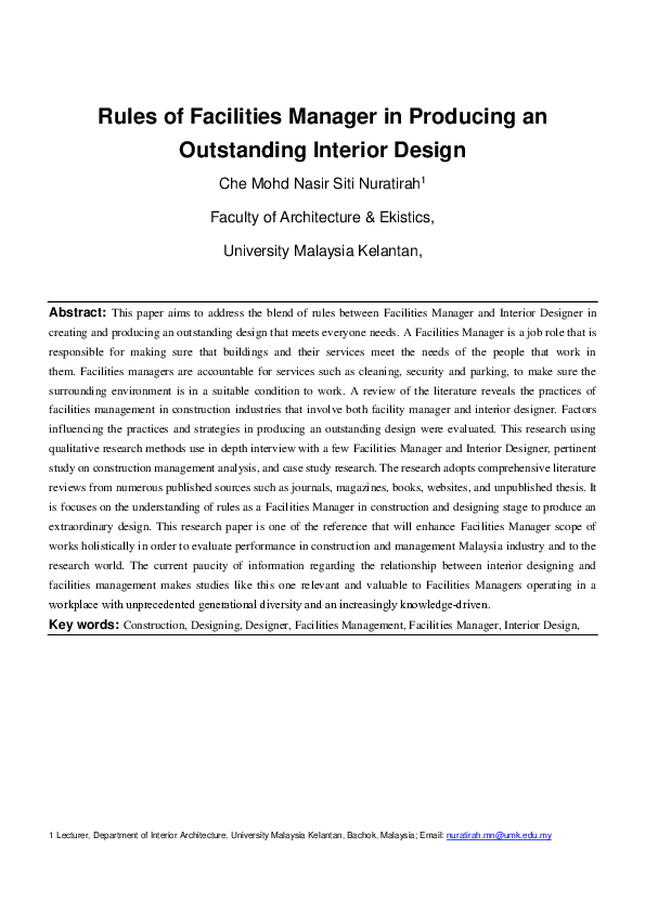 (PDF) Rules of Facilities Manager in Producing an Outstanding Interior ...