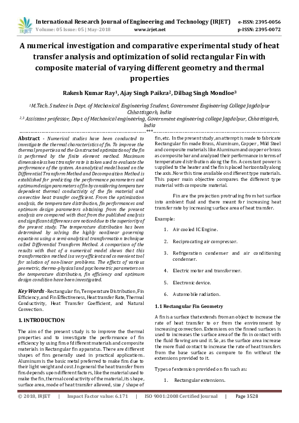 (PDF) IRJET-A Numerical Investigation and Comparative Experimental Study of Heat Transfer ...