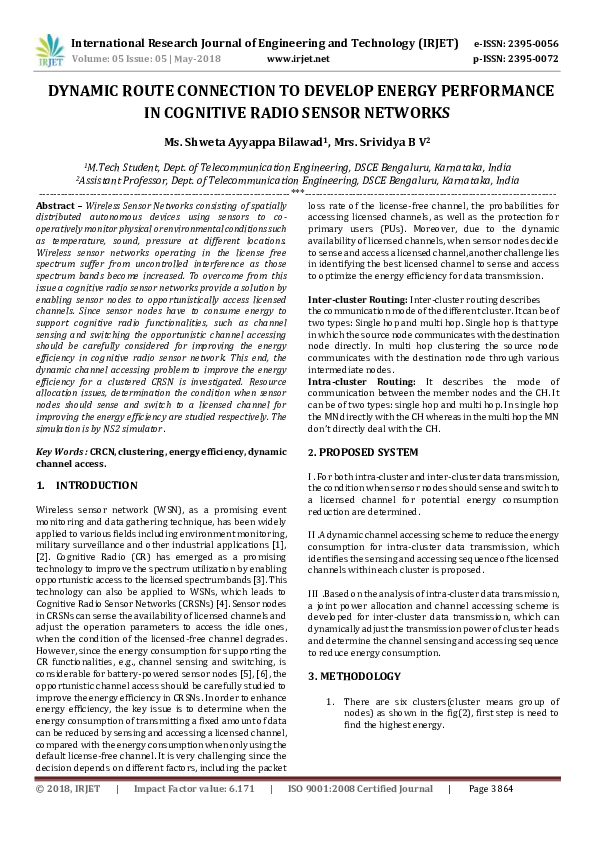 (PDF) IRJET-Dynamic Route Connection to Develop Energy Performance in Cognitive Radio Sensor ...