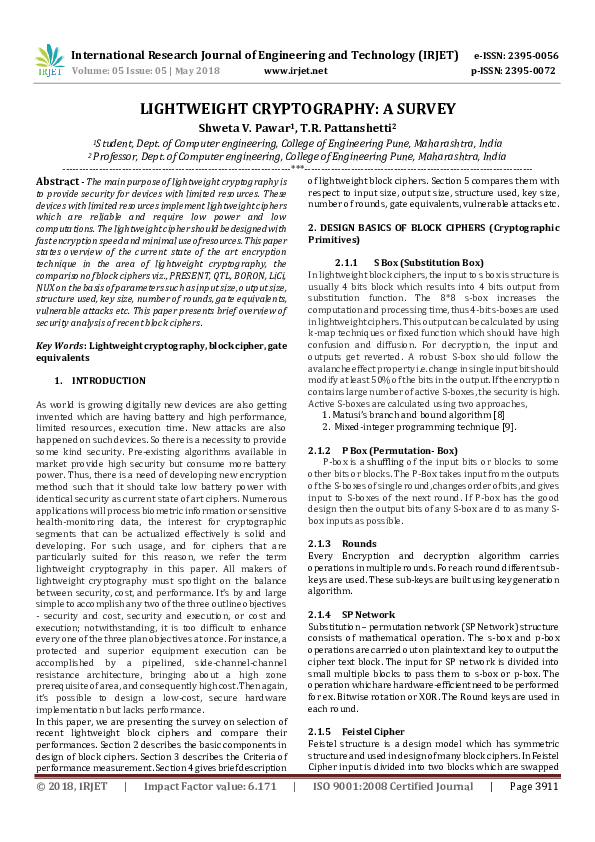 (PDF) IRJET-Lightweight Cryptography: A Survey