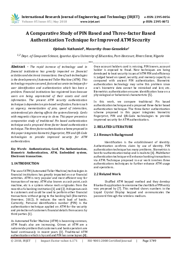 (PDF) IRJET-A Comparative Study of Pin Based and Three-Factor based Authentication Technique for ...