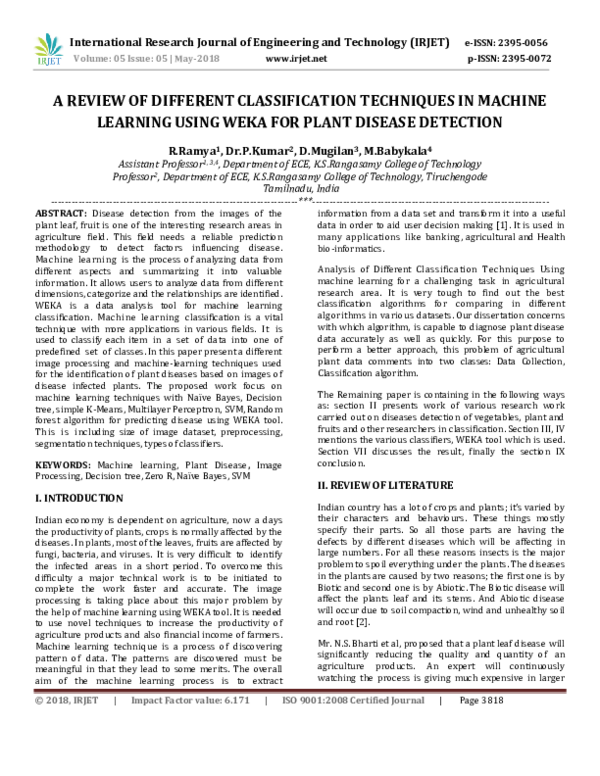 (PDF) IRJET-A Review of Different Classification Techniques in Machine Learning using Weka for ...