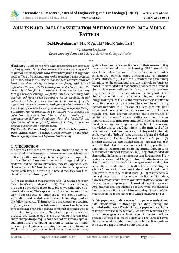 (PDF) IRJET-Analysis and Data Classification Methodology for Data Mining Pattern