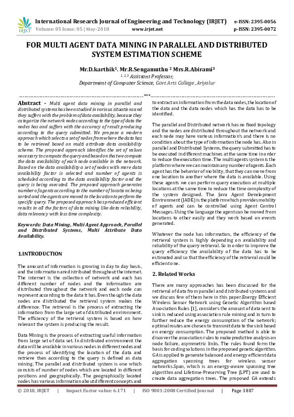 (PDF) IRJET-For Multi Agent Data Mining in Parallel and Distributed System Estimation Scheme