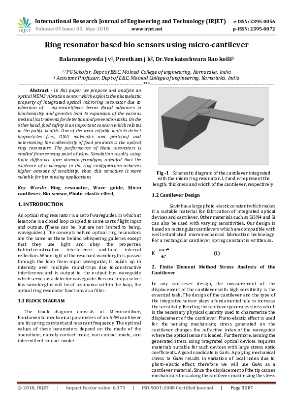(PDF) IRJET- Ring Resonator Based Bio Sensors using Micro-Cantilever